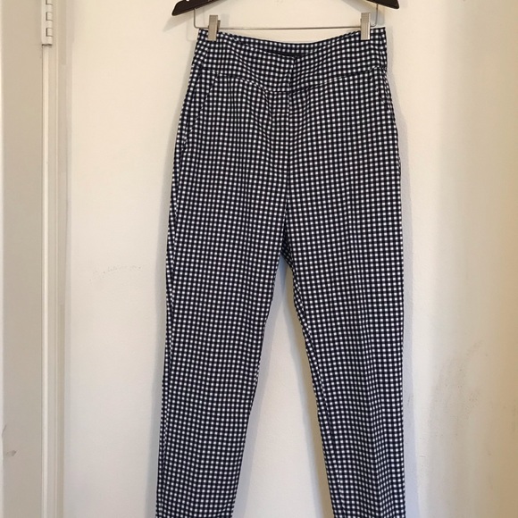 Zara | Pants & Jumpsuits | Zara White And Navy Blue Checkered Pants ...